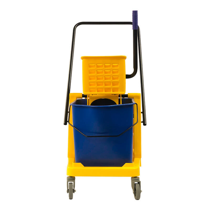 46L Double Mop Bucket Trolley with Wringer, Polypropylene, Yellow ...