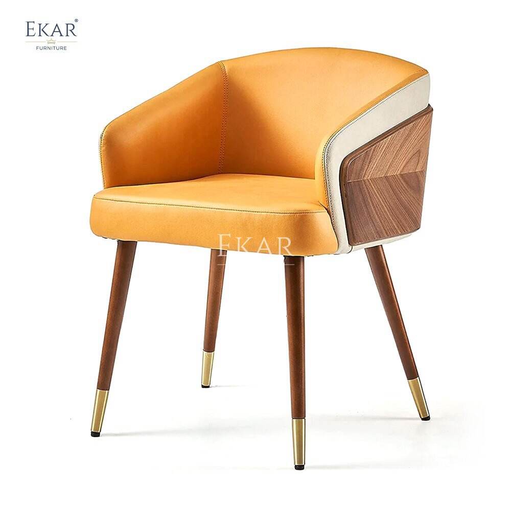 Walnut Wood Veneer Parquet Pattern Dining Chair with Armrests Stylish ...