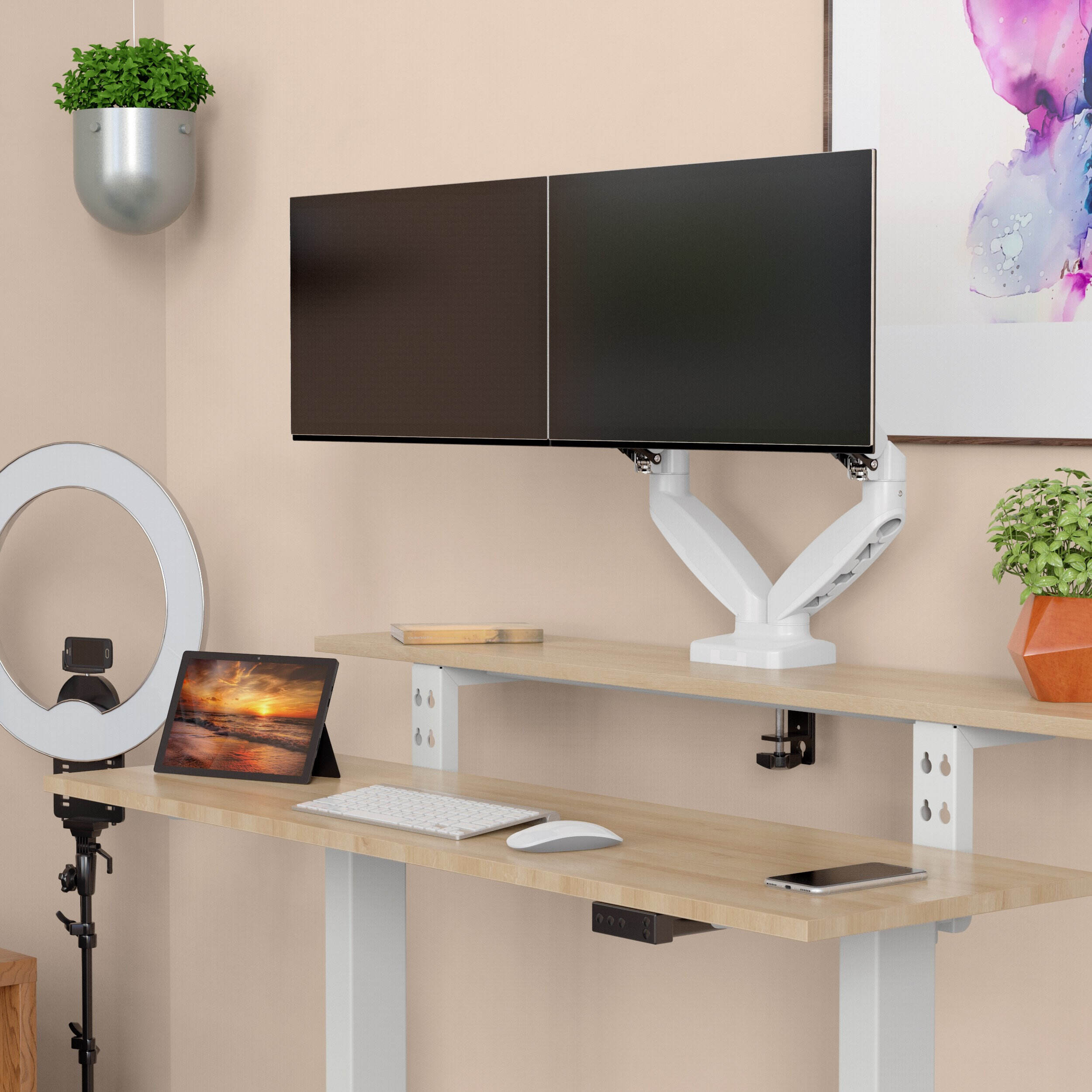 Dual Monitor Gas Spring Desktop Mount with Integrated Cable Management ...