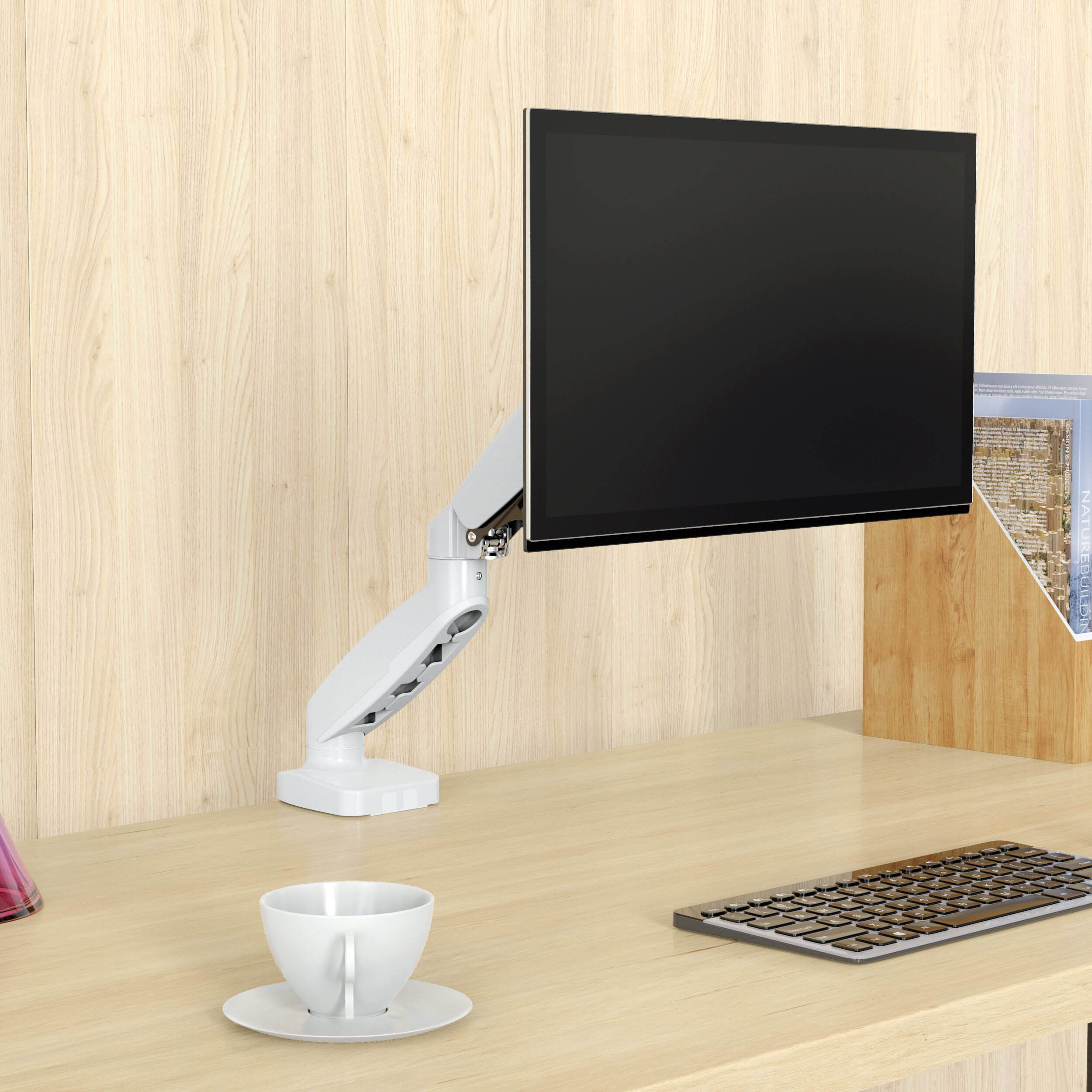 Height Adjustable Gas Spring Desktop Monitor Arm with Clean Cable ...