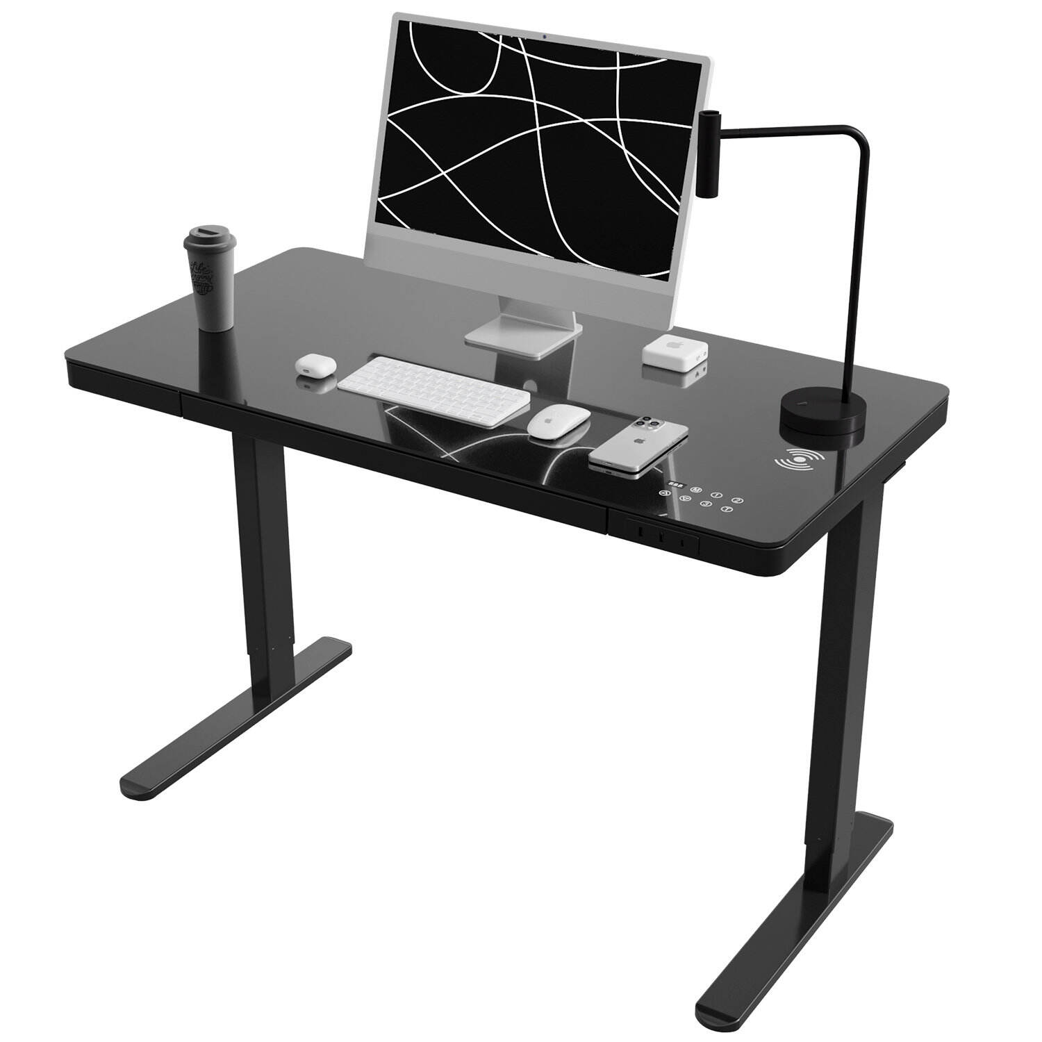 Smart Standing Desk with Wireless Charging & Tempered Glass Top V ...