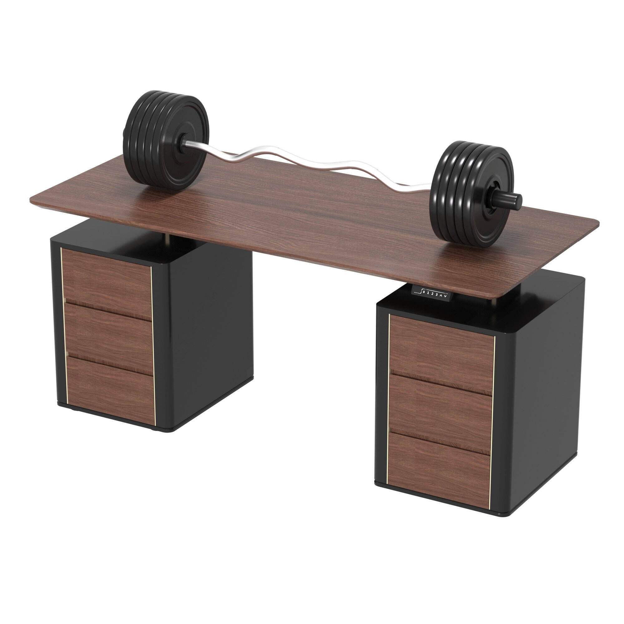 Dual Motor Height Adjustable Black Walnut Wooden Desk with USB & 3 ...