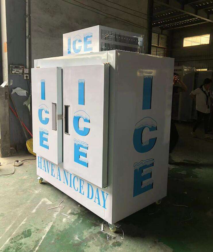 Double Door Cold Wall Ice Storage Freezer for Supermarkets & Gas Stations