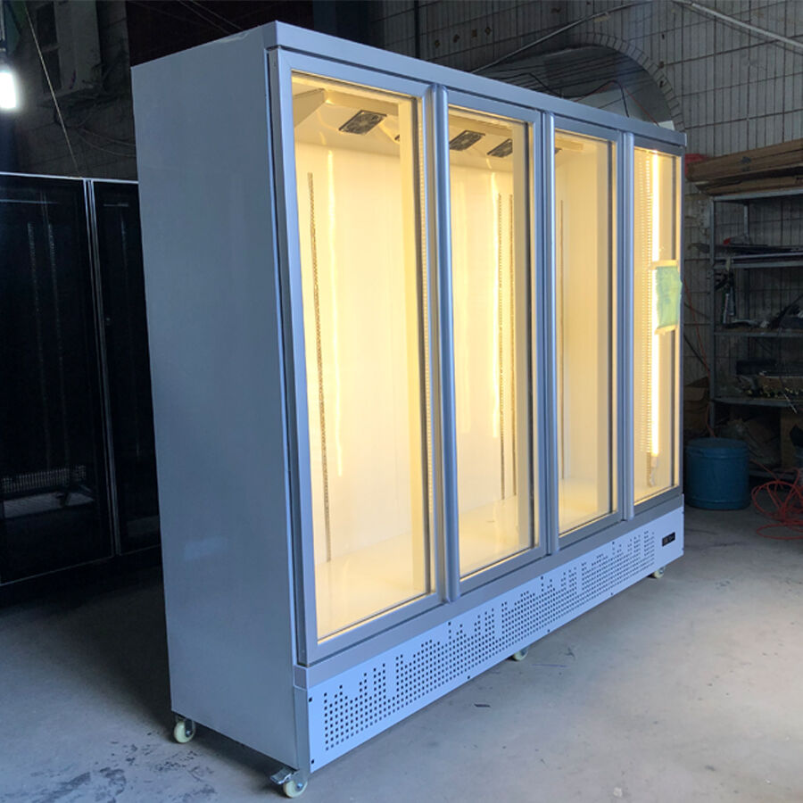 Anti-fog Glass Doors: Seafood Vertical Merchandising Display Freezer