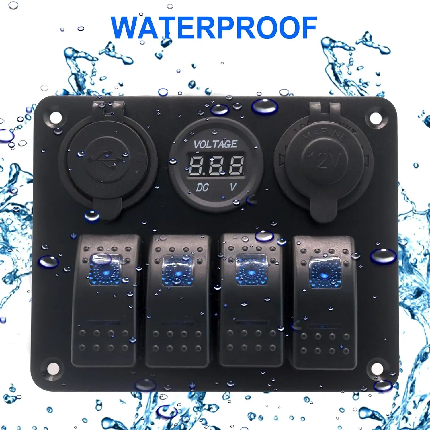 4 Gang Waterproof LED Voltmeter Marine Boat Rocker Switch Aluminum ...