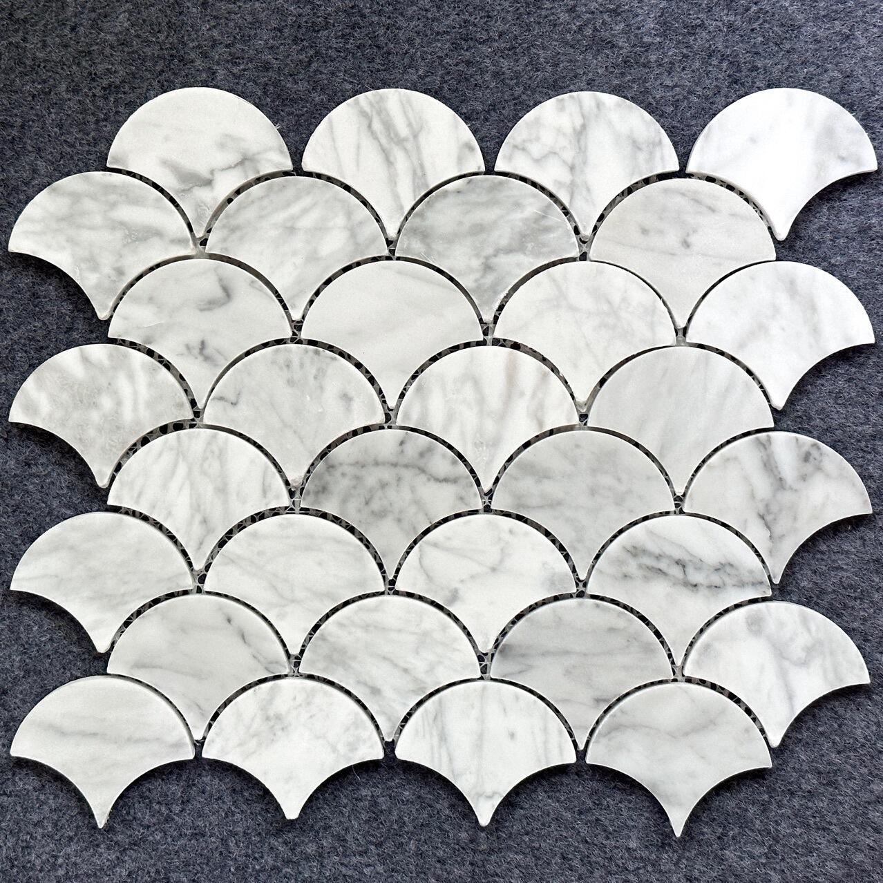 Bianco Carrara White Marble Fan Shaped Mosaic Tile | Stone Mosaic