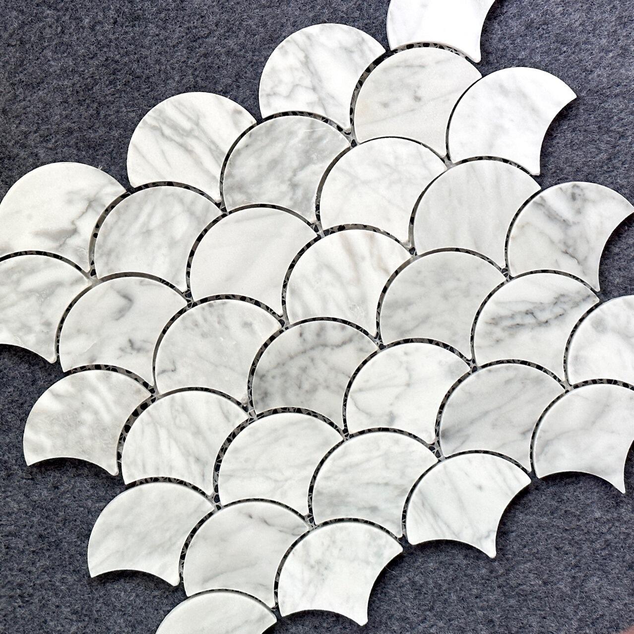 Bianco Carrara White Marble Fan Shaped Mosaic Tile | Stone Mosaic