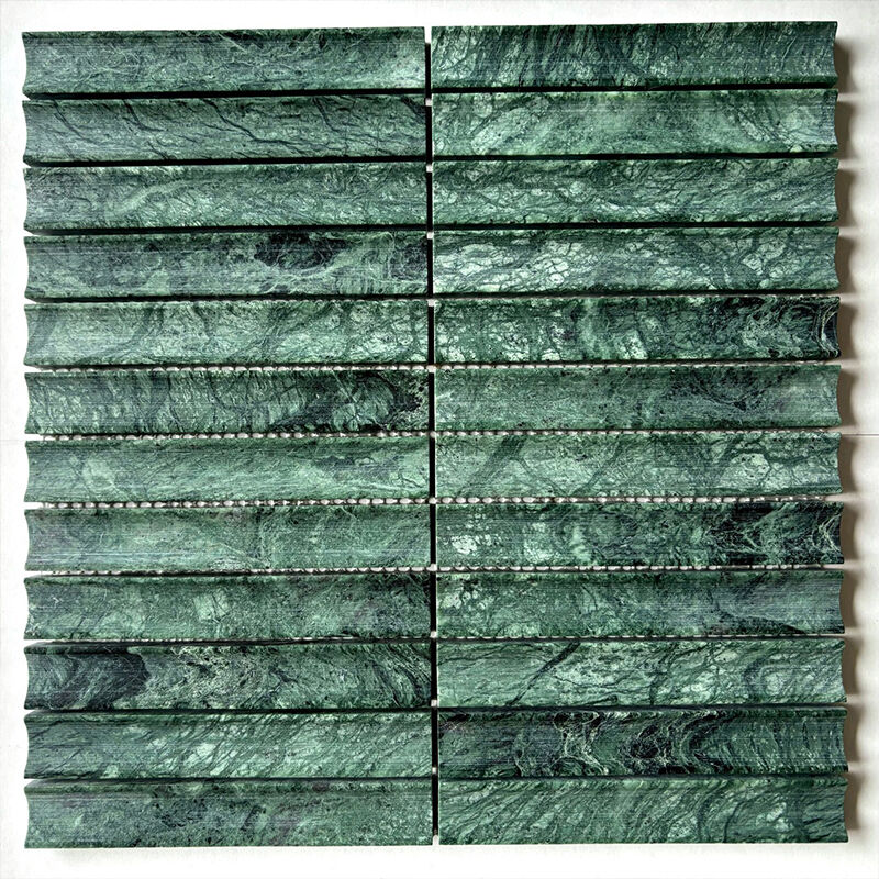 3D Grooved Mosaic Verde Alpi Marble Tiles | Stone Mosaic