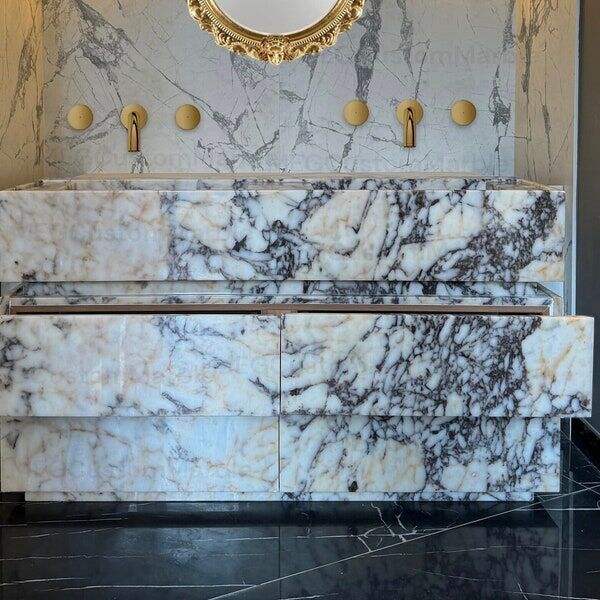 YUSHI Natural Marble Vanity Cabinet – Luxury Bathroom Furniture for ...