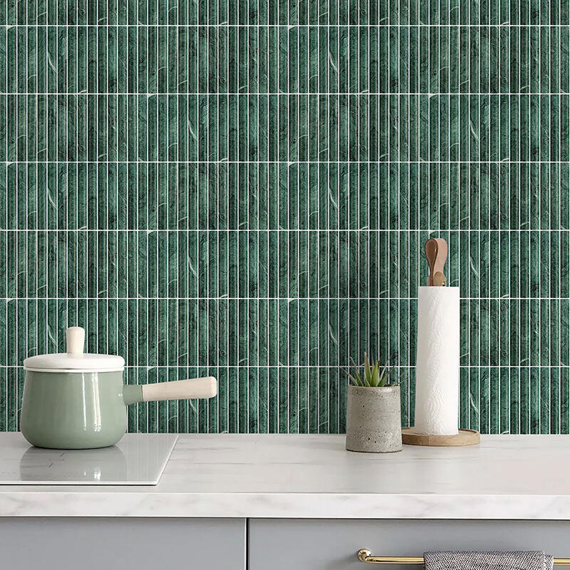 3D Grooved Mosaic Verde Alpi Marble Tiles | Stone Mosaic
