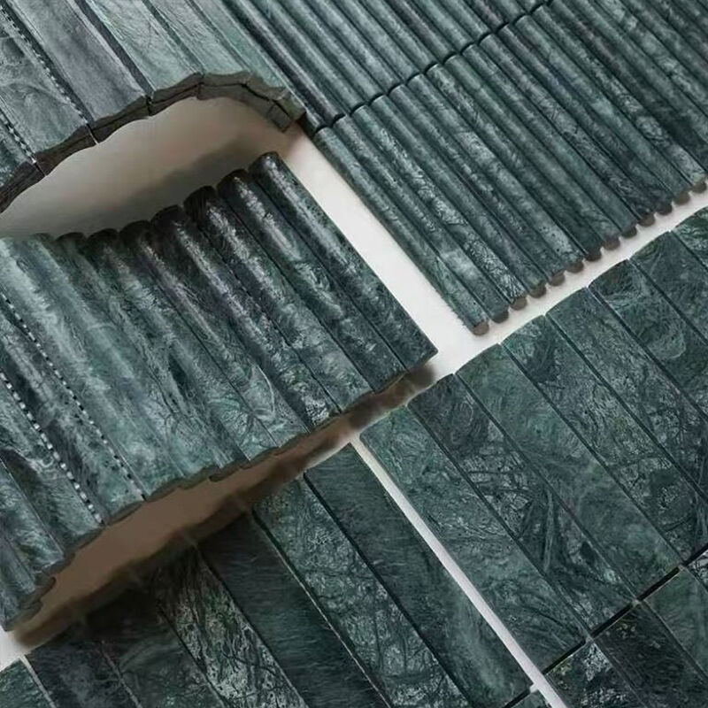 3D Grooved Mosaic Verde Alpi Marble Tiles | Stone Mosaic