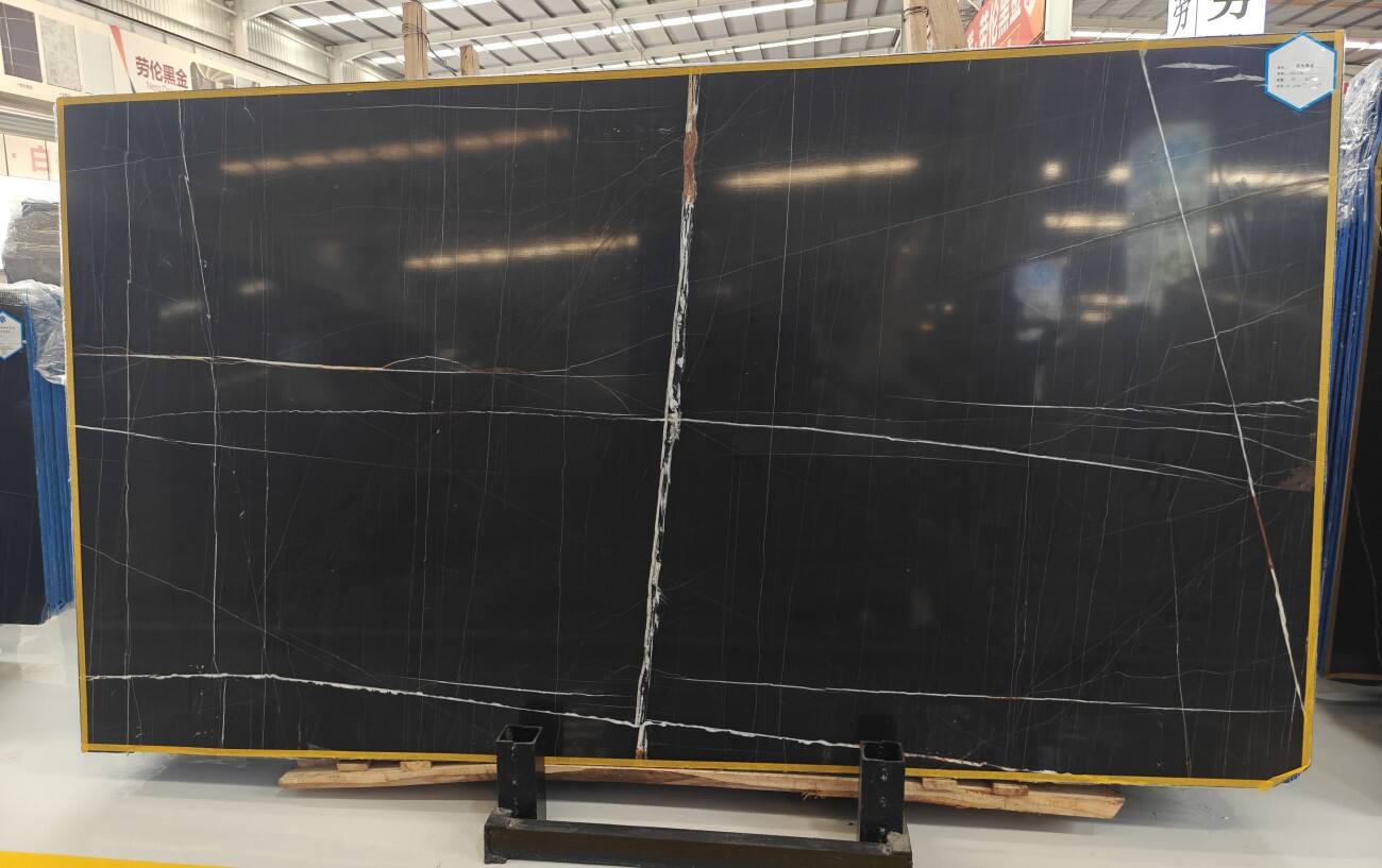 Sahara Noir Marble Slabs: Premium Black Marble with Gold Veins for ...