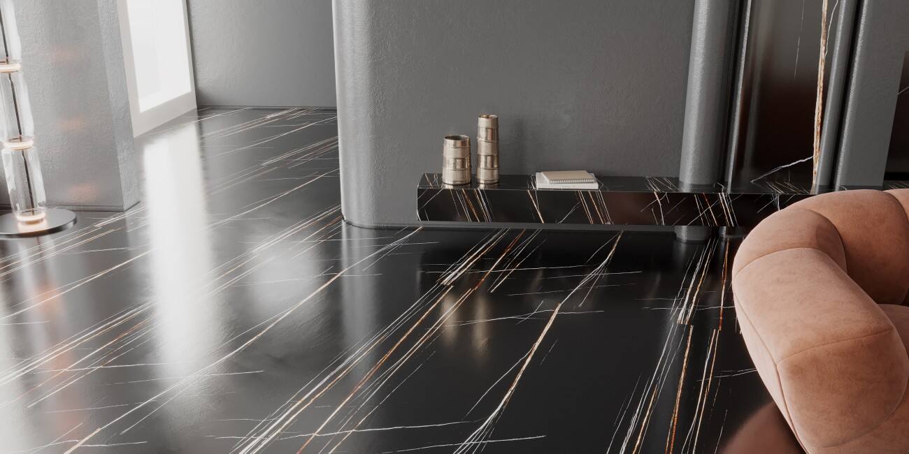Sahara Noir Marble Slabs: Premium Black Marble with Gold Veins for ...