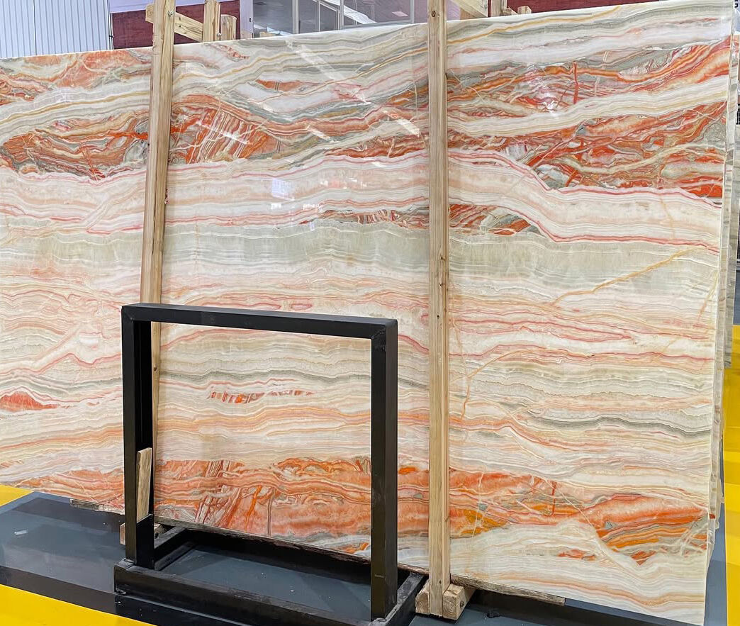 Rainbow Onyx Marble Slab: Luxury Backlit Stone for Commercial Interiors