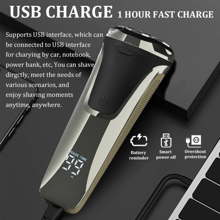 FK-375 Industrial Wet/Dry Rotary Shaver — IPX6, ISO9001, 60-min USB Runtime