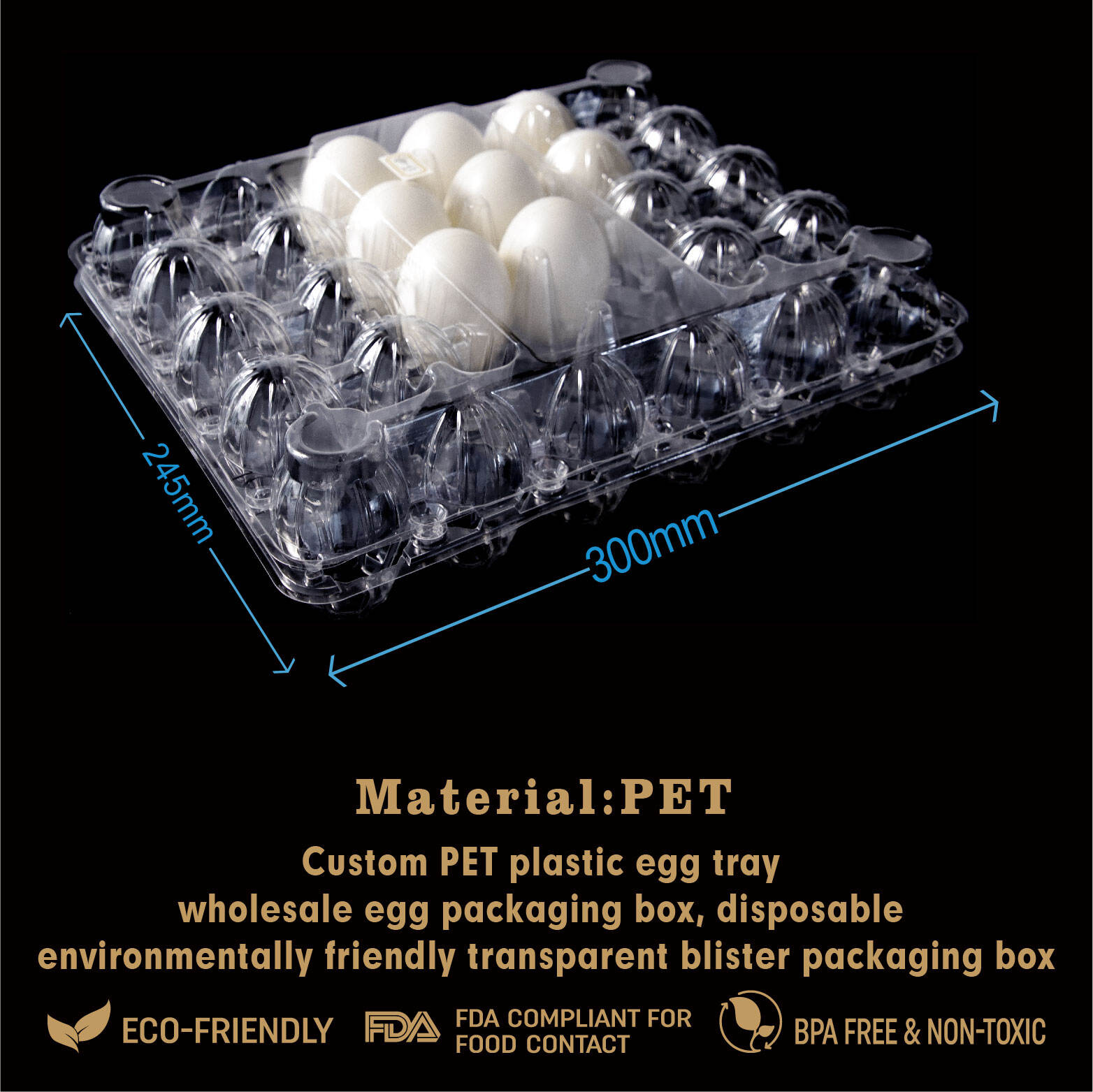 30 Compartments Custom Recyclable PET Plastic Egg Tray Packaging Container, China 30 ...