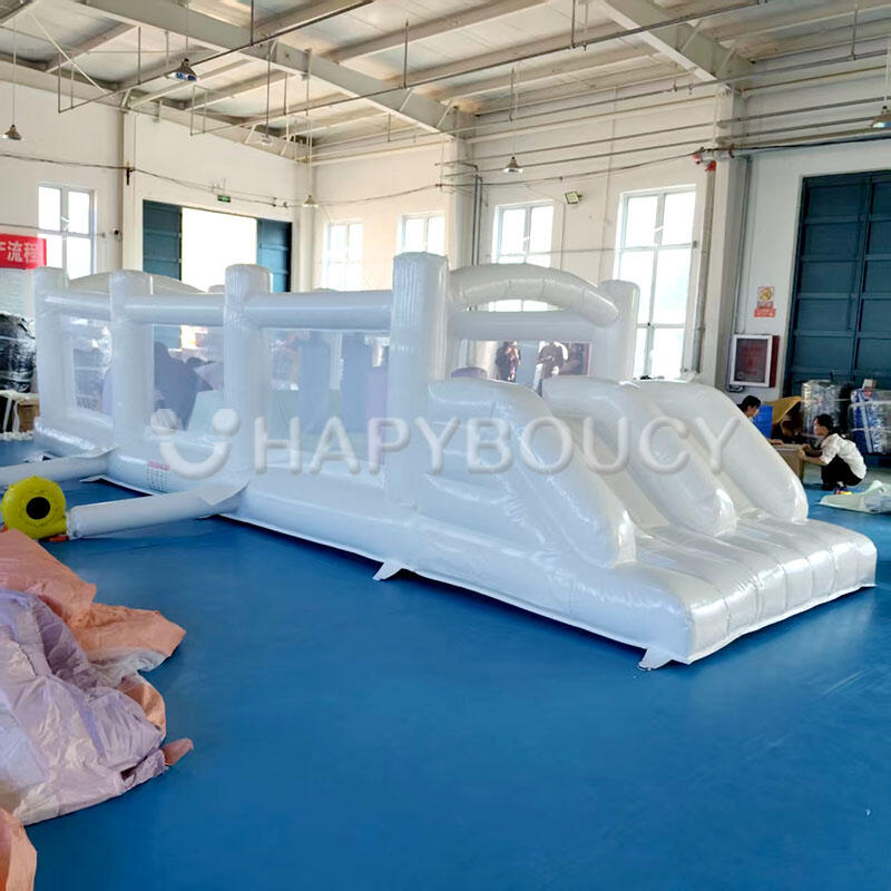 White 0.55mm PVC Pastel Inflatable Obstacle Bounce Slide White ...