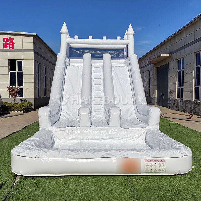 White Inflatable Water Slide Dual Lane Inflatable Waterslide with Pool ...