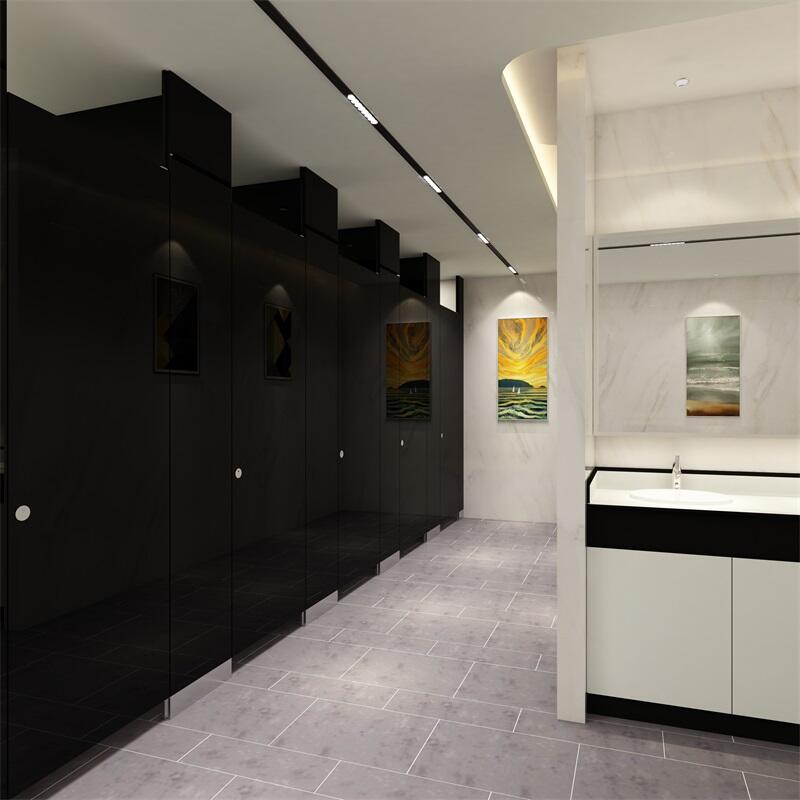 Pink Glass WC Partitions Cubicle with Stainless Steel Pilaster | Glass ...