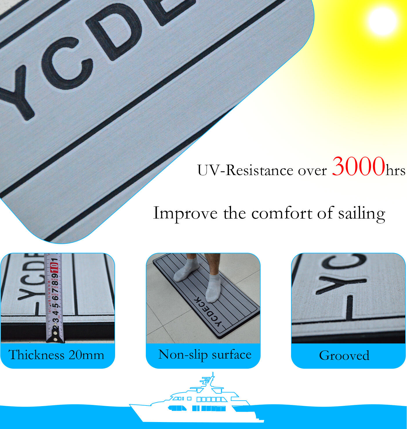 YCDECK Customizable Nonskid EVA Foam 20mm Thick 14x36" Boat Helm Pad ...