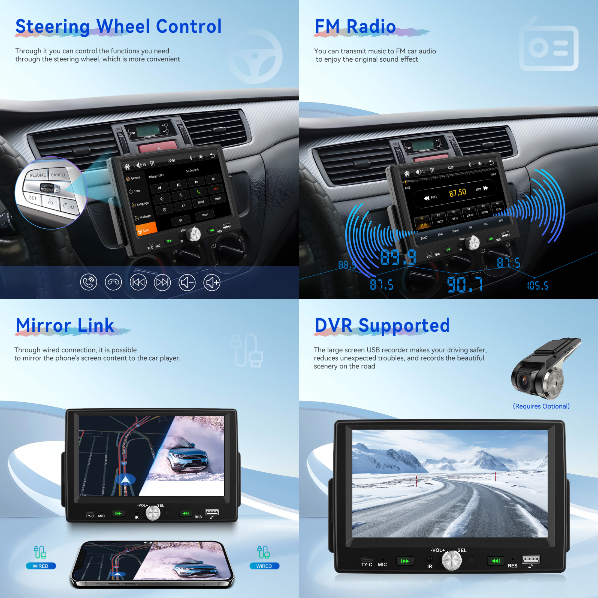 Podofo 7" Single Din Car Stereo Car Radio Carplay Android Auto Incell ...