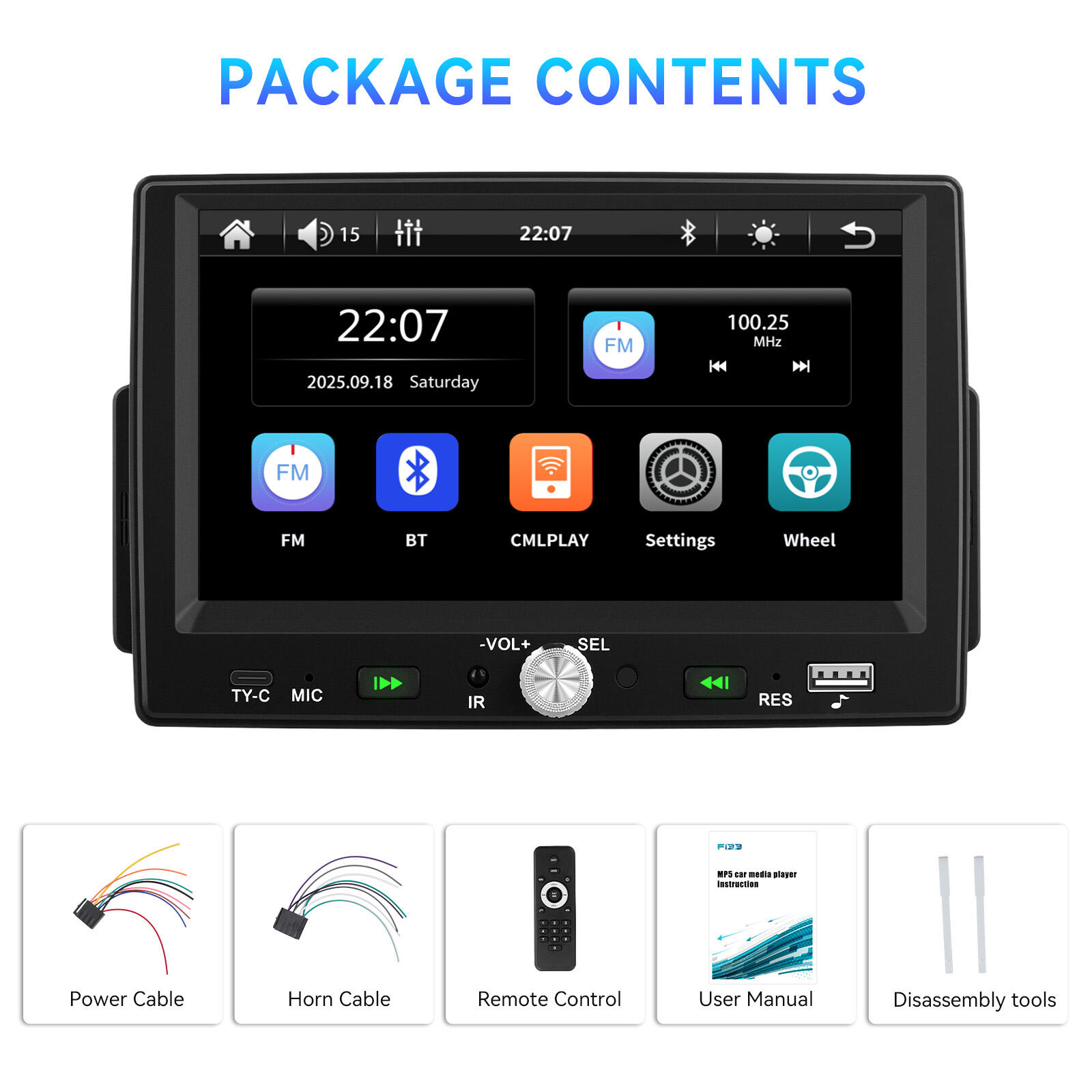 Podofo 7" Single Din Car Stereo Car Radio Carplay Android Auto Incell ...