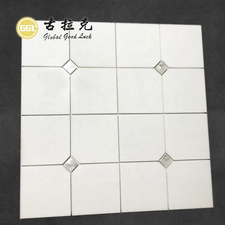Square Thassos White Tile Shell Inlay Waterjet Mosaic Wall Tile for ...