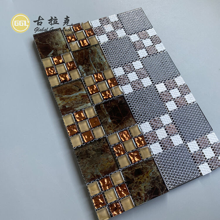Vintage Metal Mix Glass Mosaic Tile Polished Shiny Square Shape Mosaic ...