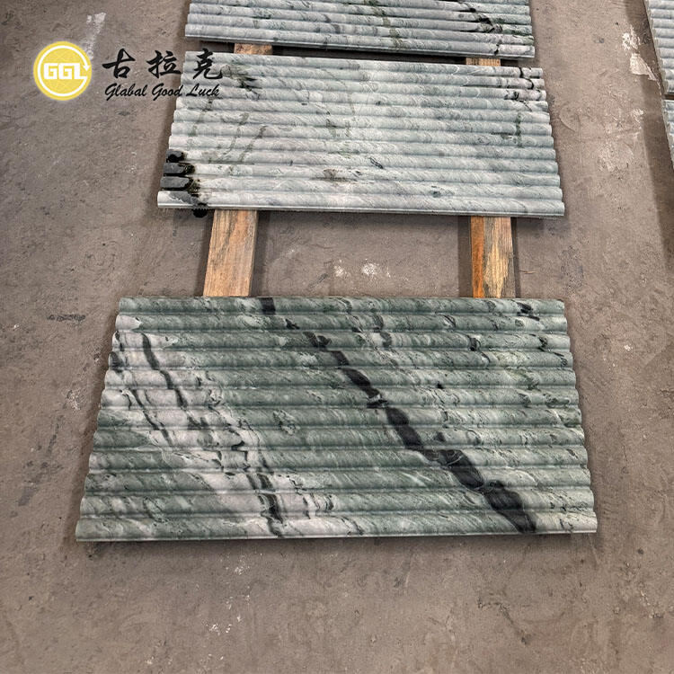 Natural Green Polished Surface Concave Feature Fluted Marble Wall Panel ...