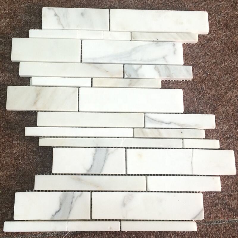 Modern Mable Calacatta Gold Random Strip Marble Mosaic Tile | Brick ...
