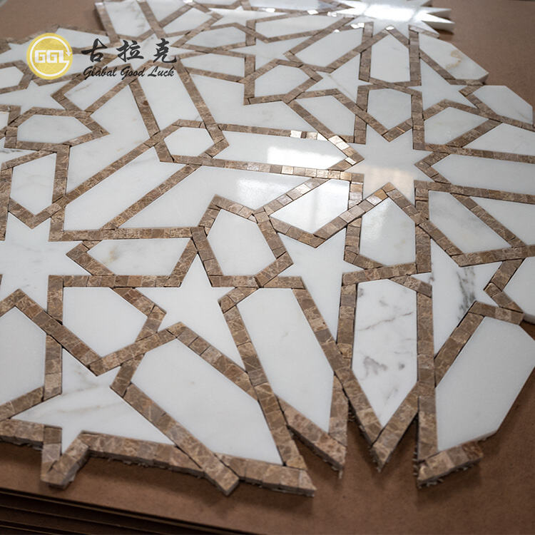 Modern Design Marble Star Parquet Feature Waterjet Mosaic Tile For Wall ...