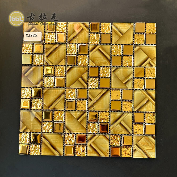 Luxury Design Glass Mosaic Tile 300*300mm Gold Mirror Surface Mosaic ...