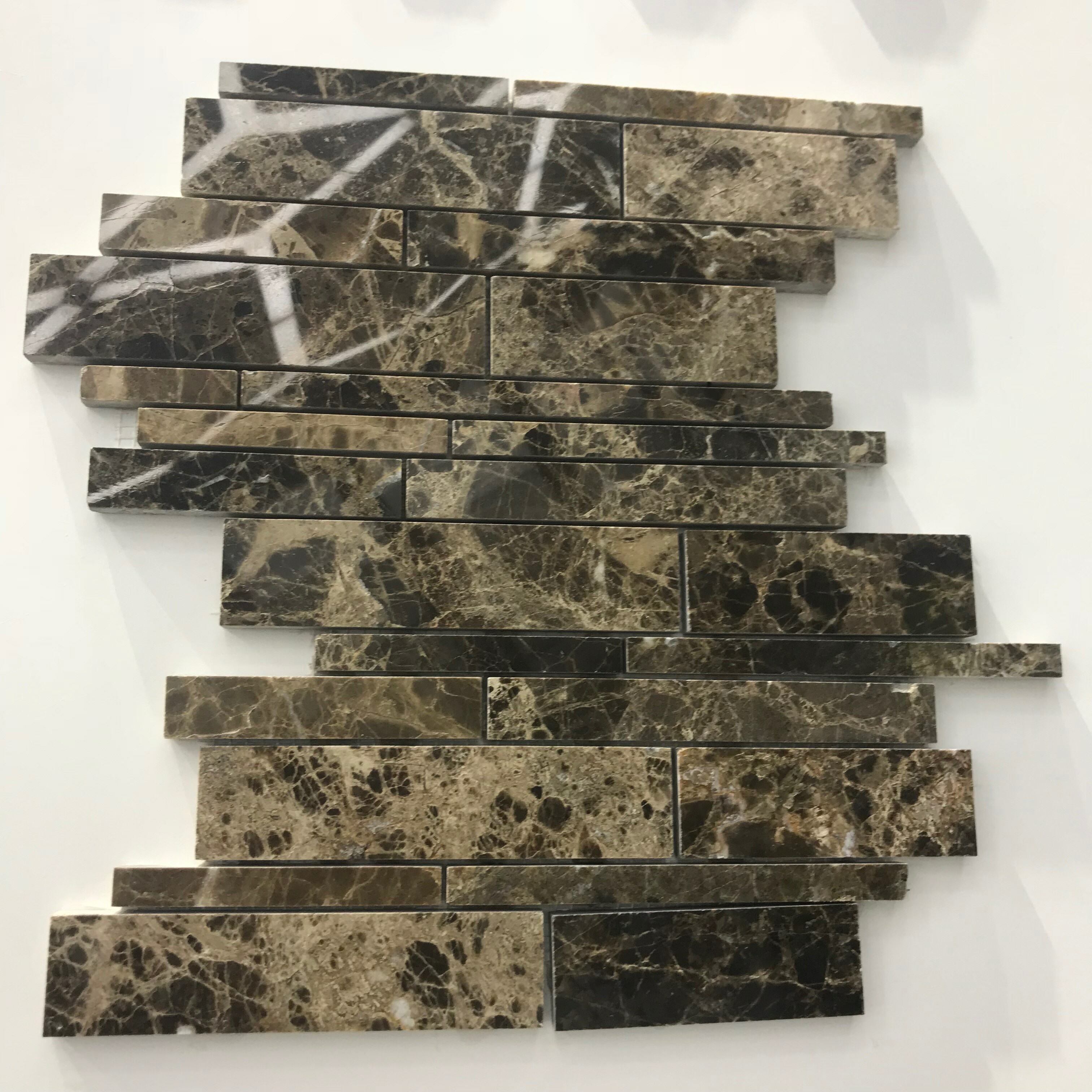 Nature Stone Emperador Dark Marble Random Strip Marble Mosaic Tile For ...