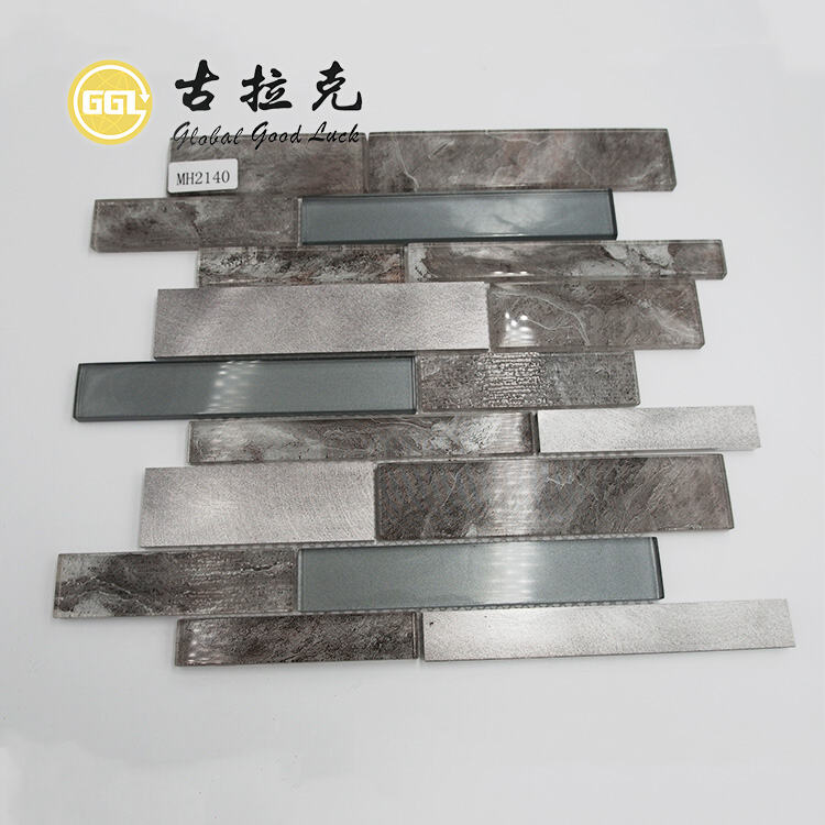 Long Strip Shape Glass Mixed Metal Backsplash Wall Decoration Tiles ...