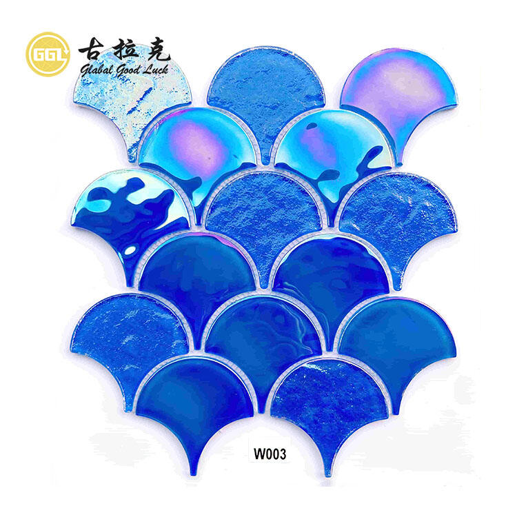 Wall Decoration Fan-shape Iridescent Glass Mosaic Swimming Pool Tile ...