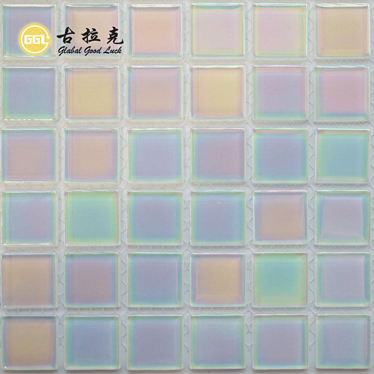 White Glass Mosaic Tile Iridescent Rainbow Crystal Swimming Pool Tile ...