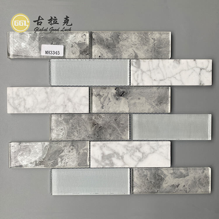 Long Strip Shape Glass Mixed Mable Backsplash Wall Decoration Tiles ...