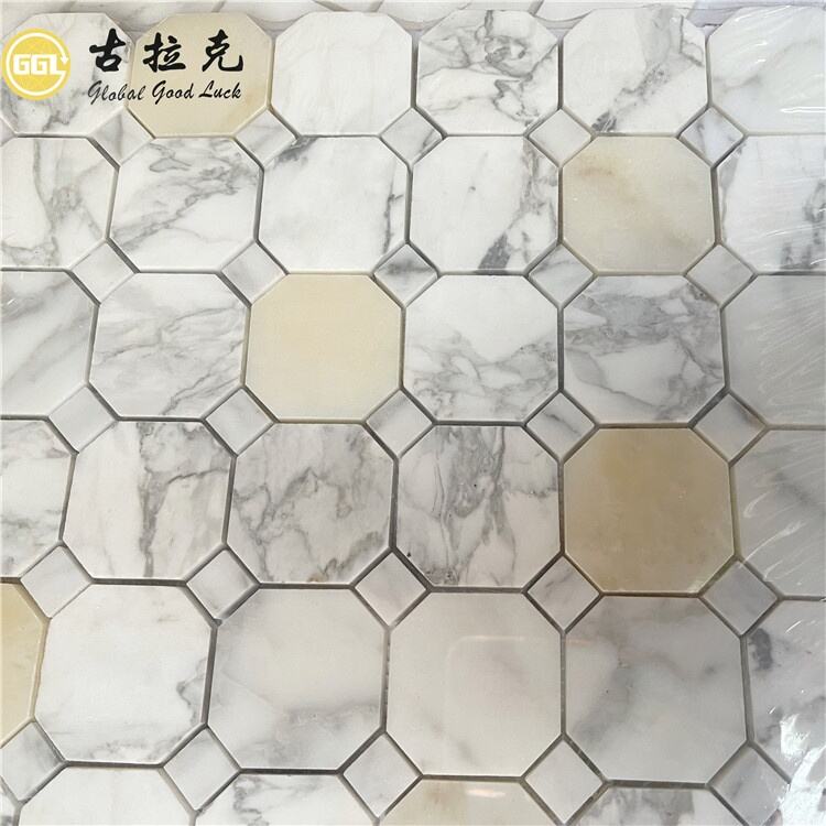 Calacatta Gold Marble Octagon Shape Marble Mosaic For Floor/Wall Tiles ...