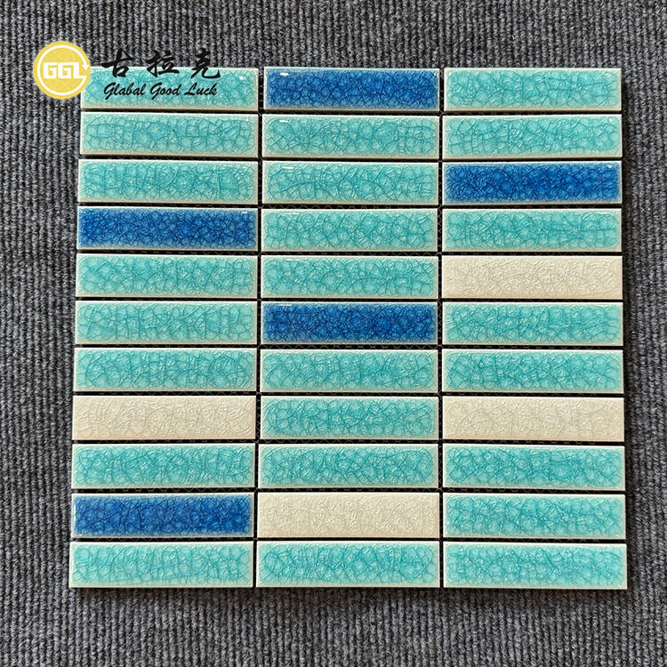 Blue Mix White Long Strip Ice Crack Mosaic Ceramic Tiles For Wall and ...