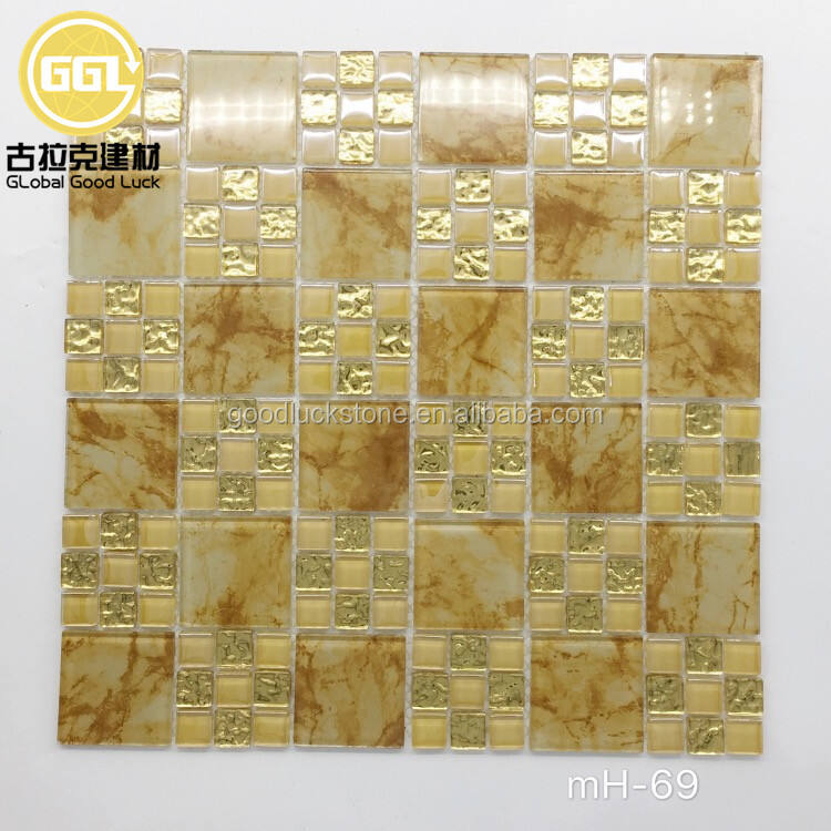 Luxury Gold Mosaic Tile Glitter Square Pattern Glass Mosaic Tile ...
