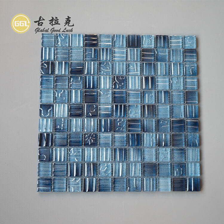 Wall Decor Backsplash Desain Kamar Mandi Mix Blue Glass Mosaic Tile ...