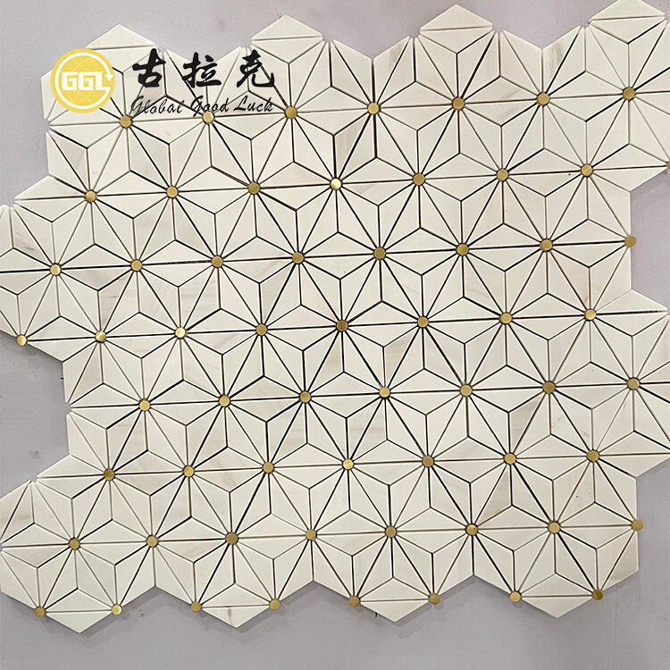 Triangle Shape White Mix Copper Mosaic Floor Tiles | Marble Mosaic ...
