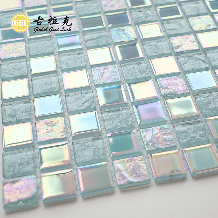 Light Blue Glass Mosaic Tile Iridescent Shine Tile for Swimming Pool ...