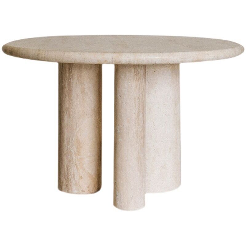 Round Beige Travertine Dining Table | Customizable Natural Stone Tables