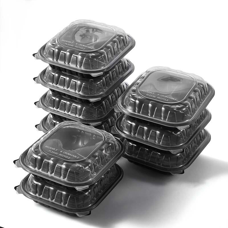 9''x 9'' 3 Compartment Black bottom with Clear Lid Hinged Container ...