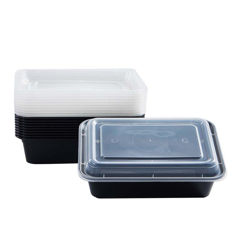 38 oz PP Plastic Microwavable Rectangular Black Disposable Takeout Food ...